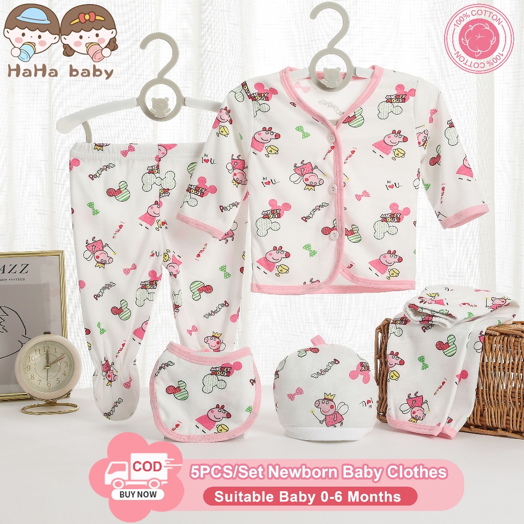 5 In 1 Newborn Unisex Cotton Baby Clothes Set | Shopee Philippines