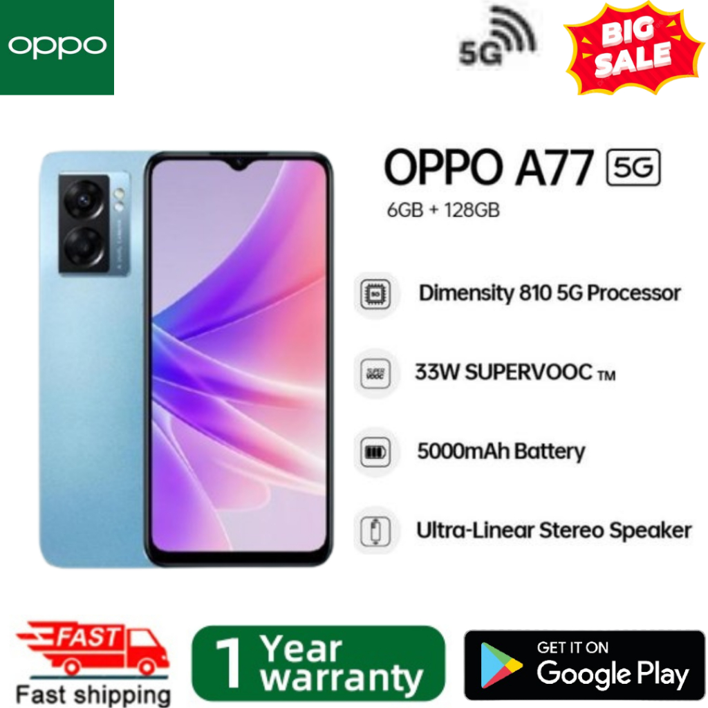 OPPO A77 Smartphone (8GB RAM + 128GB ROM/33W SuperVOOC/50MP AI Dual ...