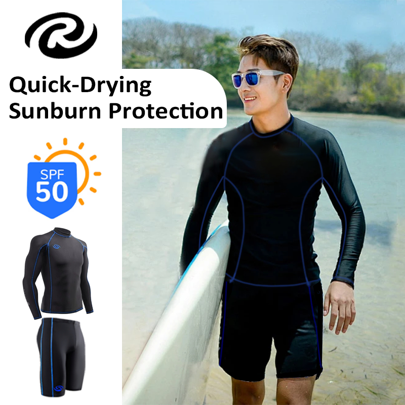 Rash Guard Long Sleeve Plain Top & Shorts Swimwear Sunproof Rashguard ...