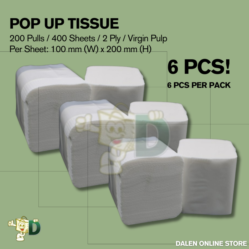 Pop Up Tissue 6 Pieces per Pack / 200 Pulls / 400 Sheets / 2 Ply ...