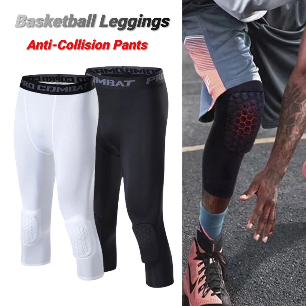 Men's Anti-Collision Pants Basketball Leggings Compression Training 3/4 ...