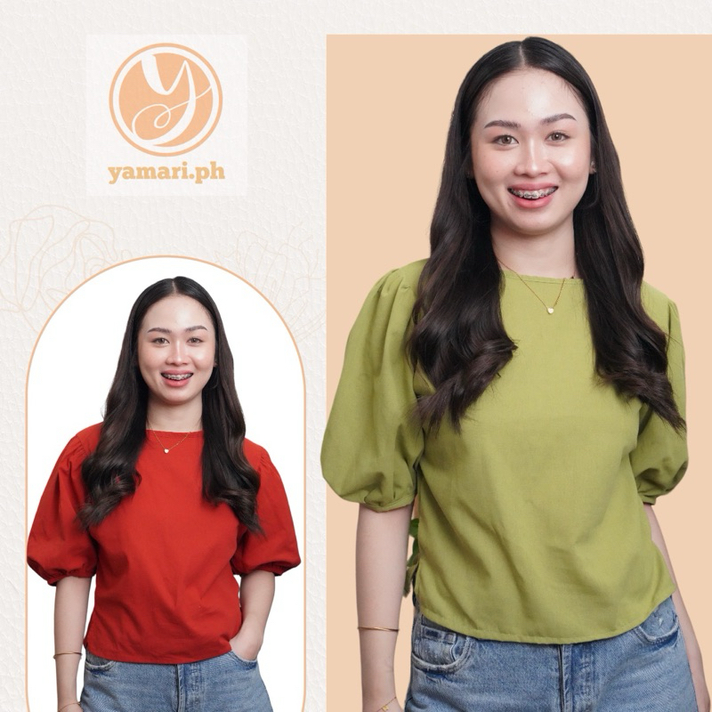 Yamari.PH Puffsleeves Round Neck Linen Top | MATILDA | Shopee Philippines