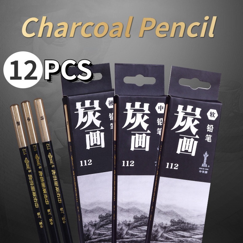 12Pcs Charcoal Pencil Set Soft/Medium/Hard Charcoal For Drawing ...