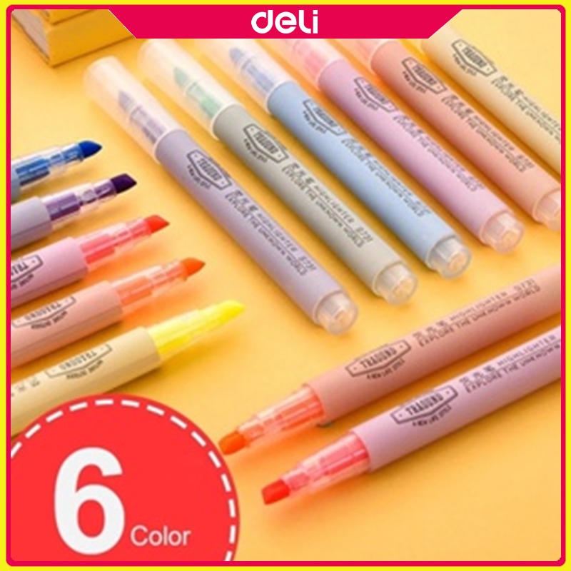 Deli S731 Highlighter Pen 6 Colors Pastel Marker Highlighter Pen Set ...