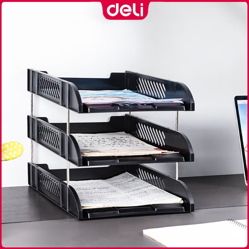Deli 3-Layer Desk File Organizer Paper Magazine Document Tray Office ...