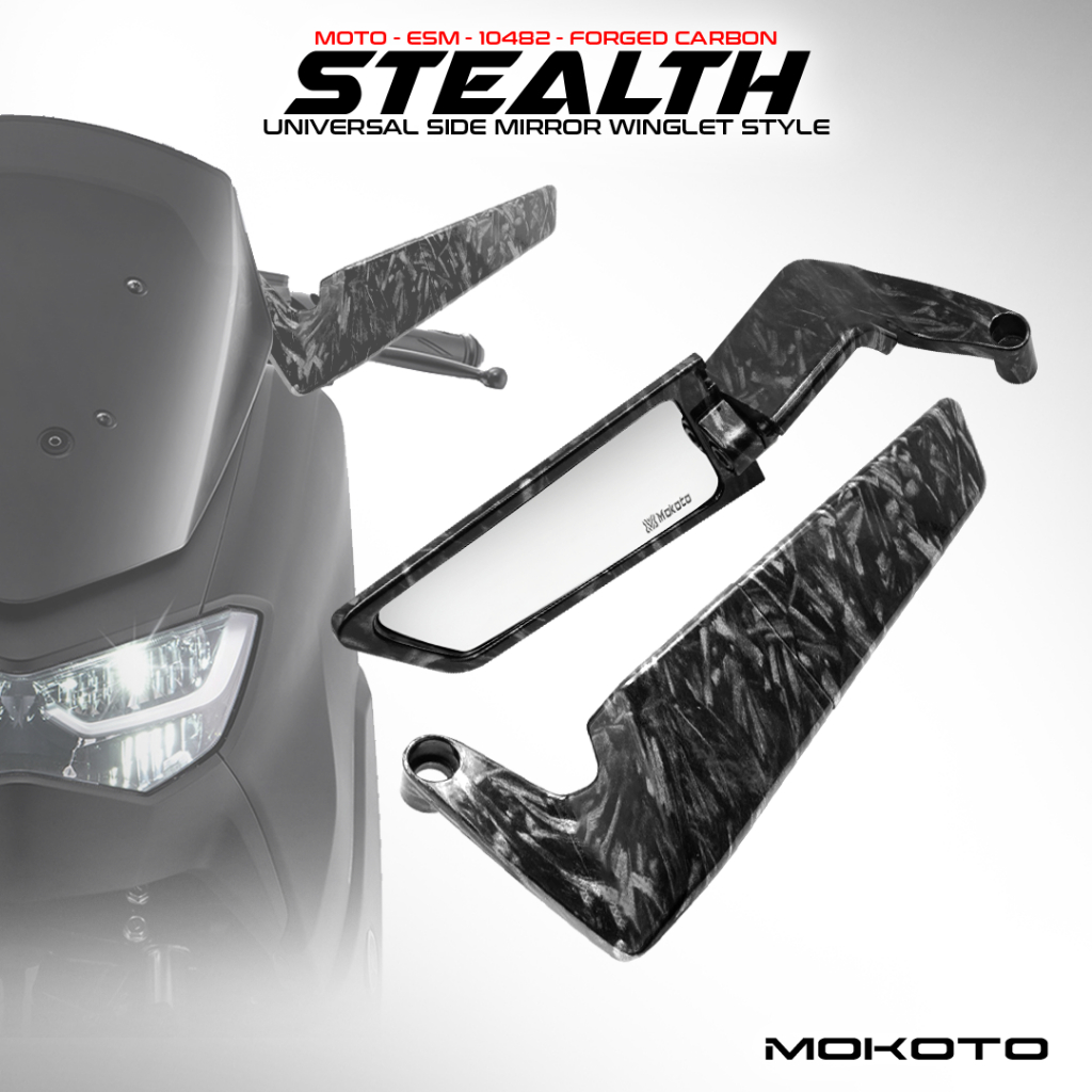 MOKOTO STEALTH SIDE MIRROR ALLOY BOLT TYPE MOTO-ESM-10481 BLACK / MOTO-ESM-10482 FORGED CARBON ...
