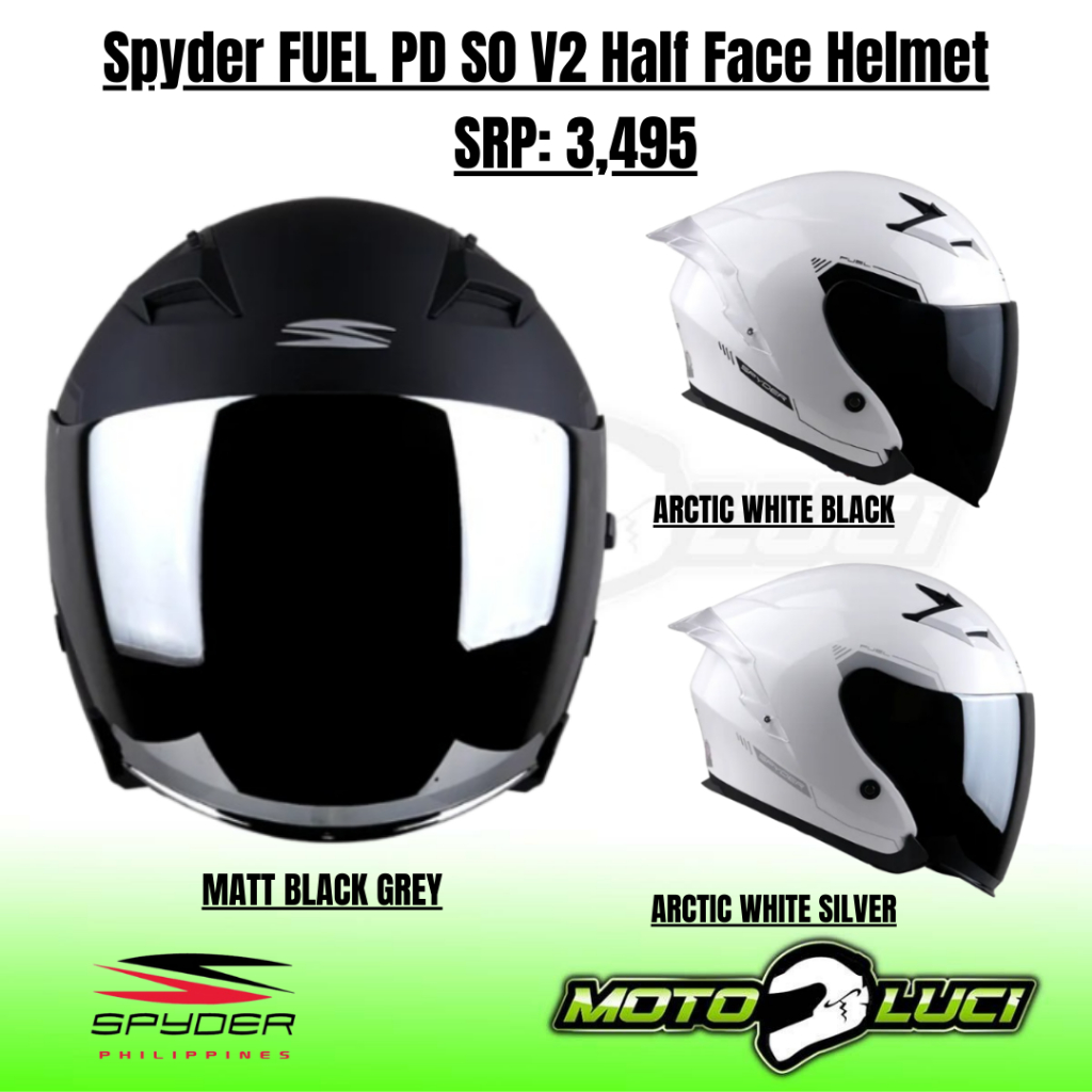 Spyder FUEL PD S0 V2 - Open Face Dual Visor Helmet (Free Clear Visor ...
