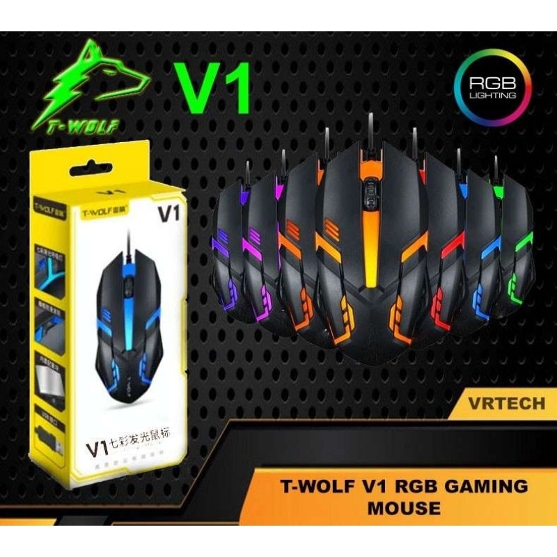 New T-WOLF V1 Wired Gaming Mouse 3 Button 7 Colorful Backlight 1200 DPI ...
