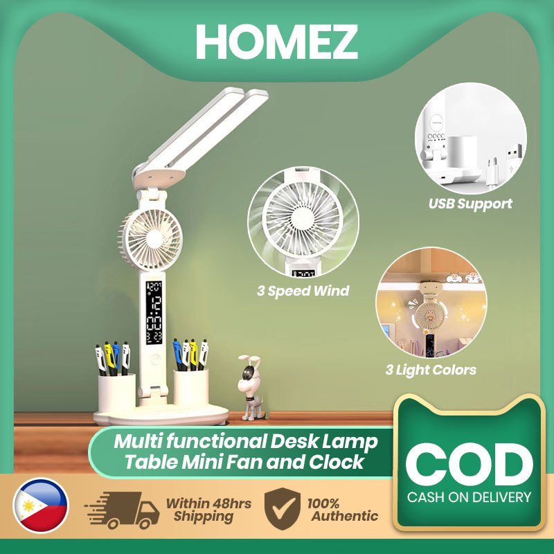 Multifunctional Table Mini Fan With Light Clock Desk Lamp Plug-in ...