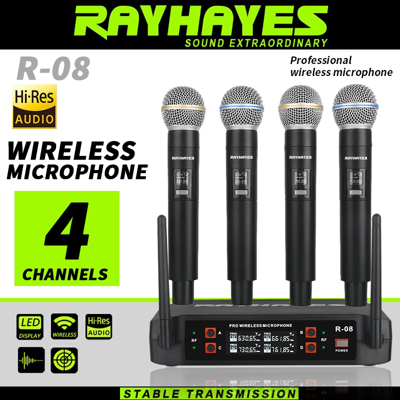 RAYHAYES 4 Channel Wireless Microphone System Dual Handheld Uhf ...