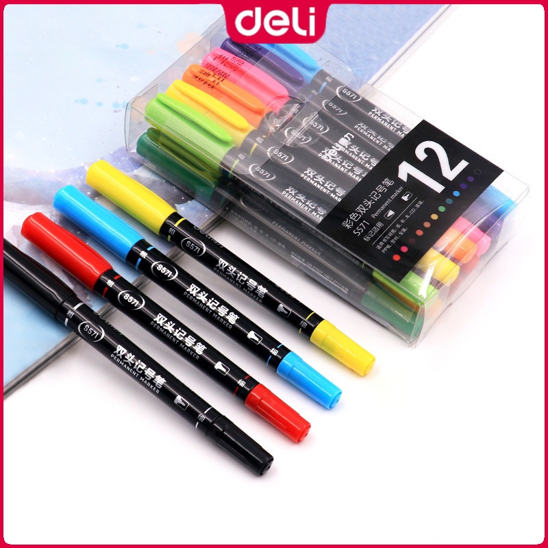 Deli 12PCS Colored Pen Permanent Marker Pen Set School Supplies S571 ...