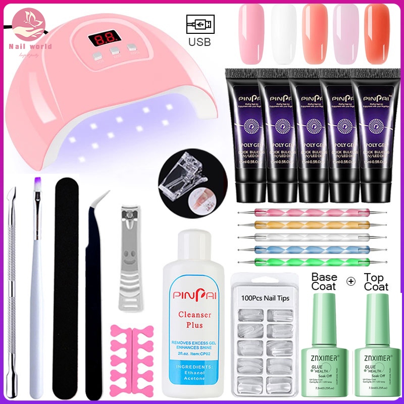 Poly Gel Nail Extension Set 54W LED Lamp Full Manicure Set Quick ...
