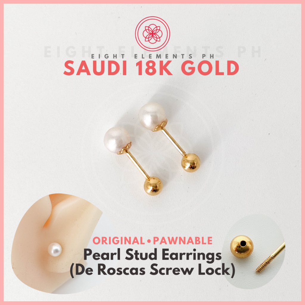 COD PAWNABLE 18k Earrings Saudi Gold Natura Freshwater Pearl and Ball ...