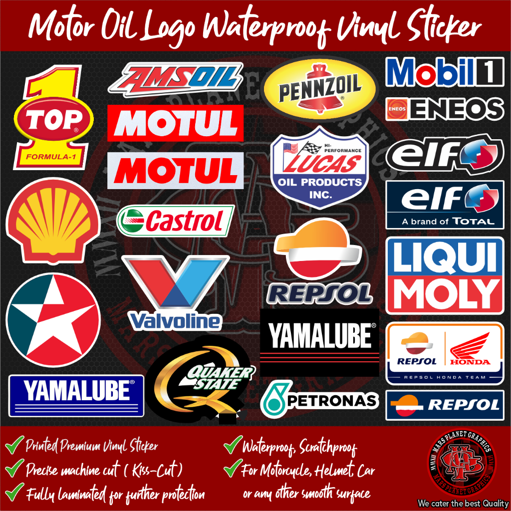 OIL BRAND LOGO MOTORCYCLE CAR STICKER waterproof laminated vinyl decal ...
