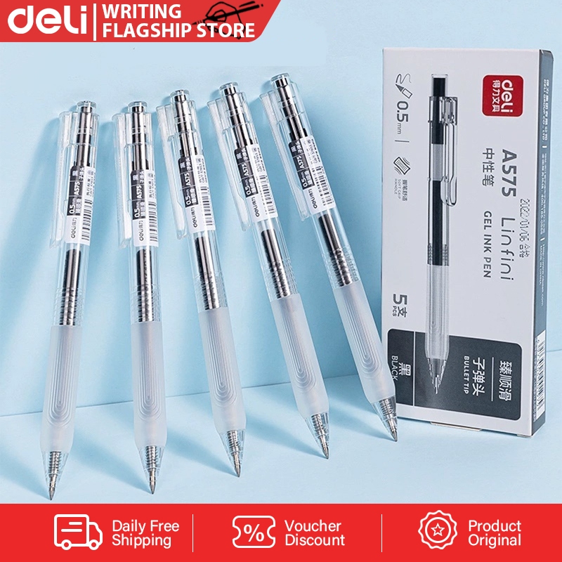 Deli Press Gel Pen 0.5mm Black/Blue Writing Pen Stationery School ...