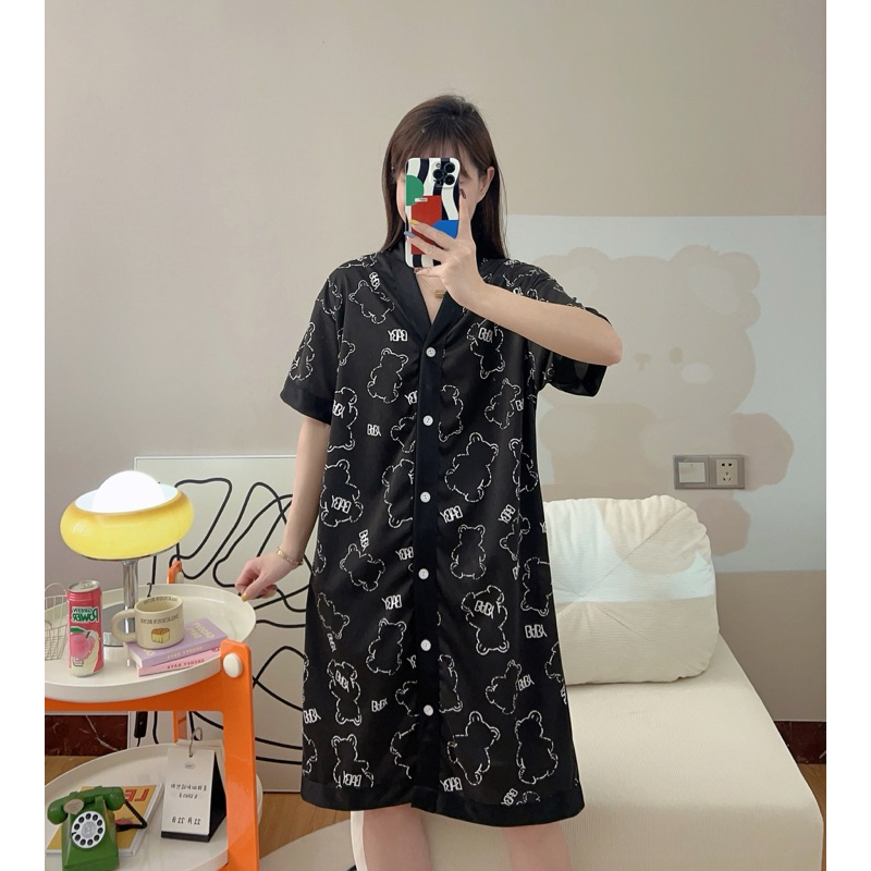 Korean style Daster cotton V-neck cardigan fashionable nightgown ...