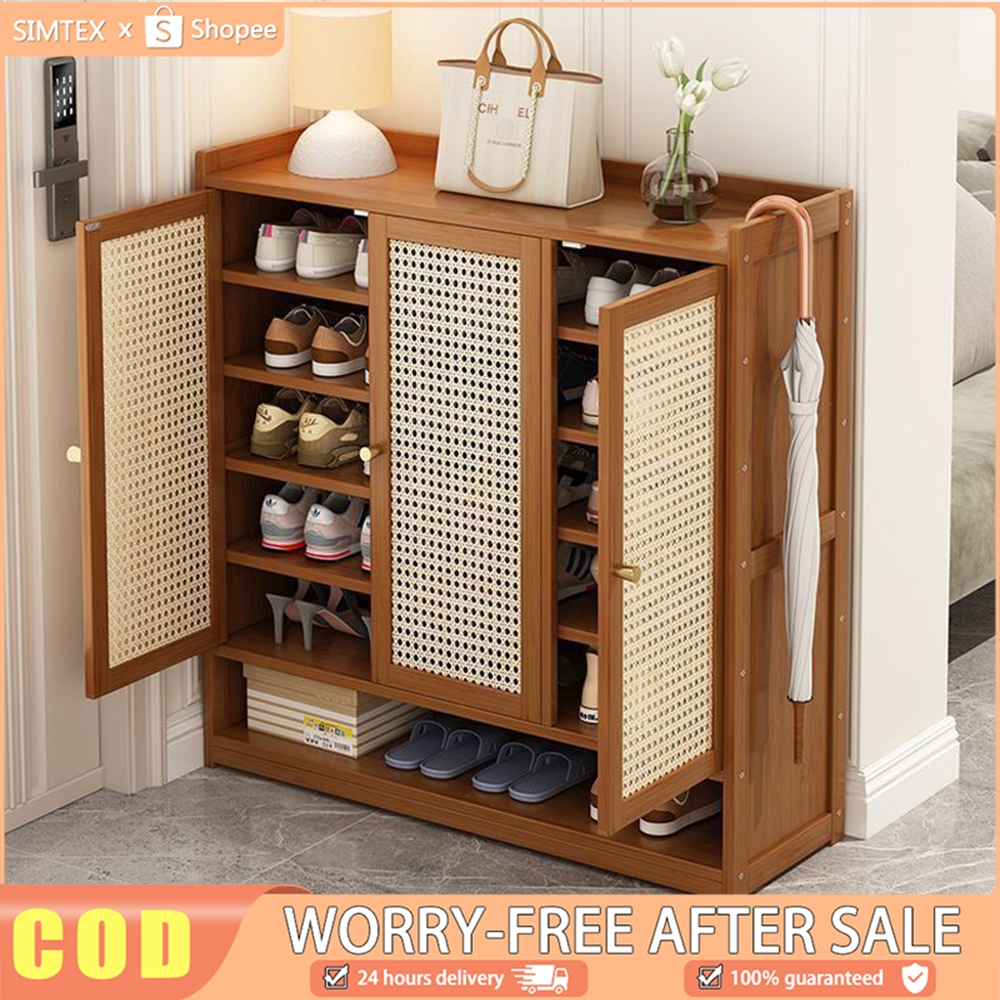 Shoe Rack 7 Layers Bamboo Shoe Cabinet With Cover Rattan Shoe Rack ...