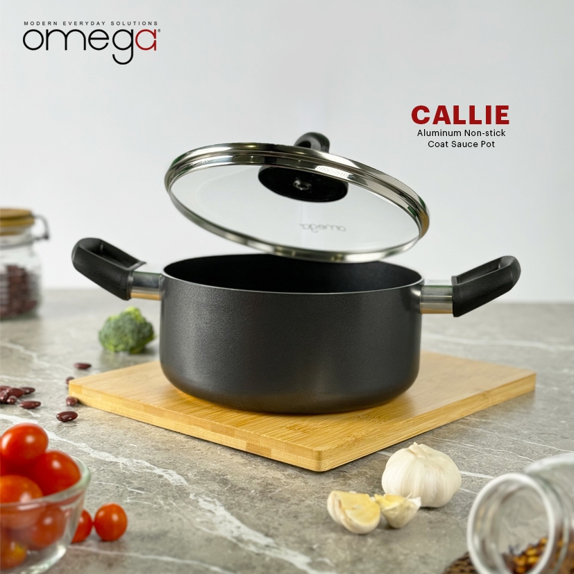 Omega Houseware Callie Aluminum Non-stick Coat Sauce Pot Casserole with Lid & Steam Vent ...