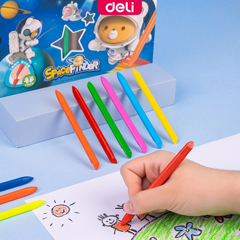 Deli 12/24/36 Color Boxed Thin Triangular Rod Plastic Crayons HE901 ...