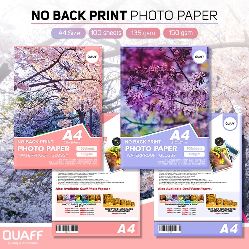 115gsm I 135gsm I 150gsm Glossy Photo Paper A4 Size QUAFF Brand (100 ...