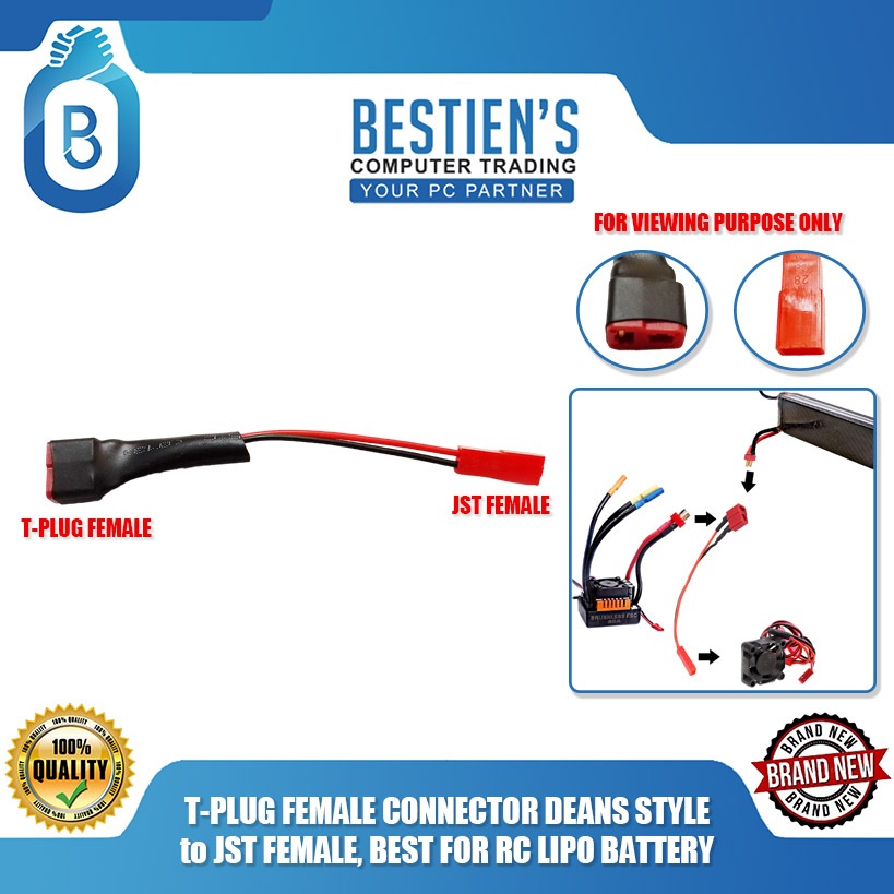 T-PLUG FEMALE CONNECTOR DEANS STYLE to JST FEMALE, BEST FOR RC LIPO ...