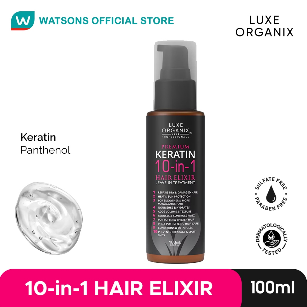 LUXE ORGANIX Premium Keratin 10-in-1 Hair Elixir Leave-in Treatment ...