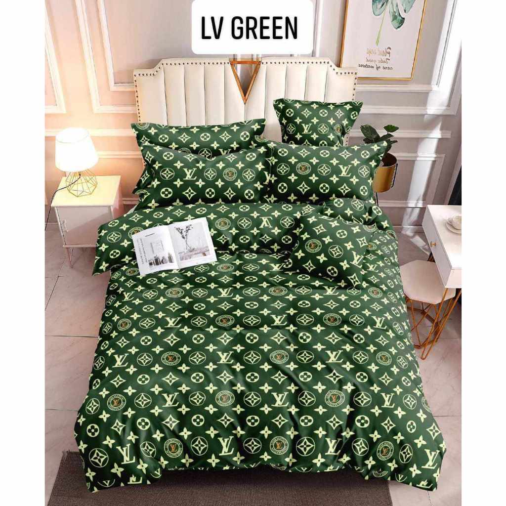 LV Green 3in1 Gartered Bedsheets w/ 2 pillowcases 100% Premium Canadian ...