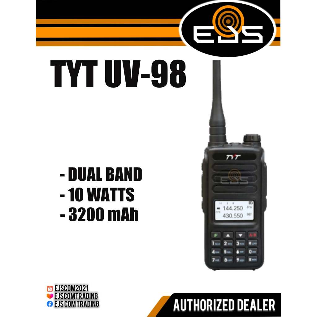 TYT UV98 Dual Band 10 Watts Handheld Two Way Radio 3200mah Battery and ...