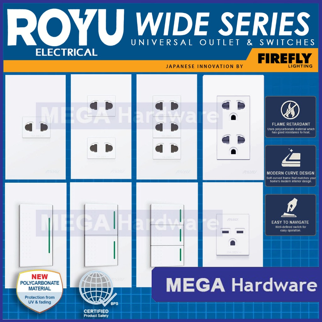 ROYU Wide Series Universal Outlet & Switch (1 Gang, 2 Gang, 3 Gang) | Shopee Philippines
