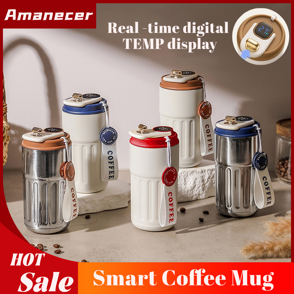 420mL Smart Insulated Coffee Mug with Carrying Handle Portable Coffee ...