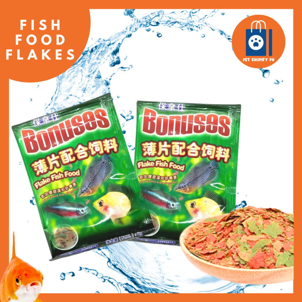 Aquarium Bonuses Fish Food Flakes with Spirulina Astaxanthin 6g ...
