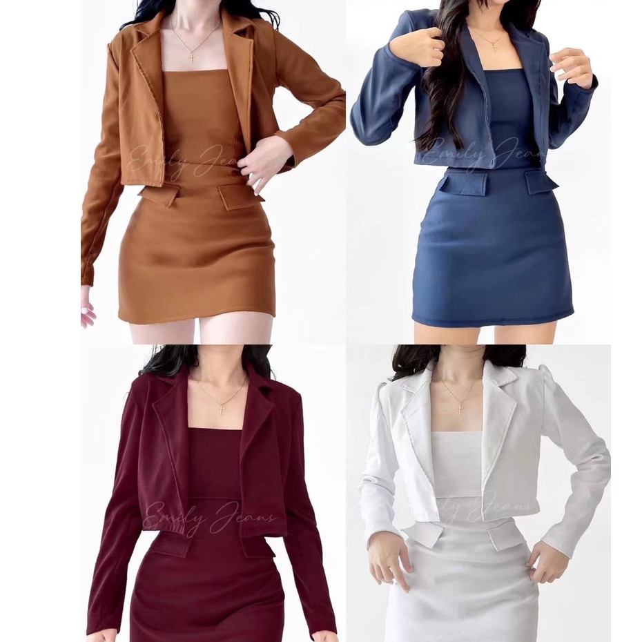 EMILY Spaghetti Dress with Blazer 2 in 1 Office Outwear New Trend 10656 ...