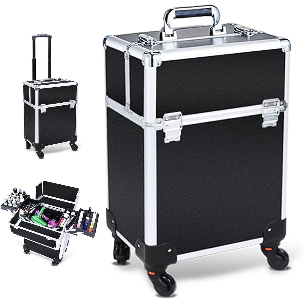 Makeup Trolley Case Portable Large Capacity Aluminum alloy Makeup and ...