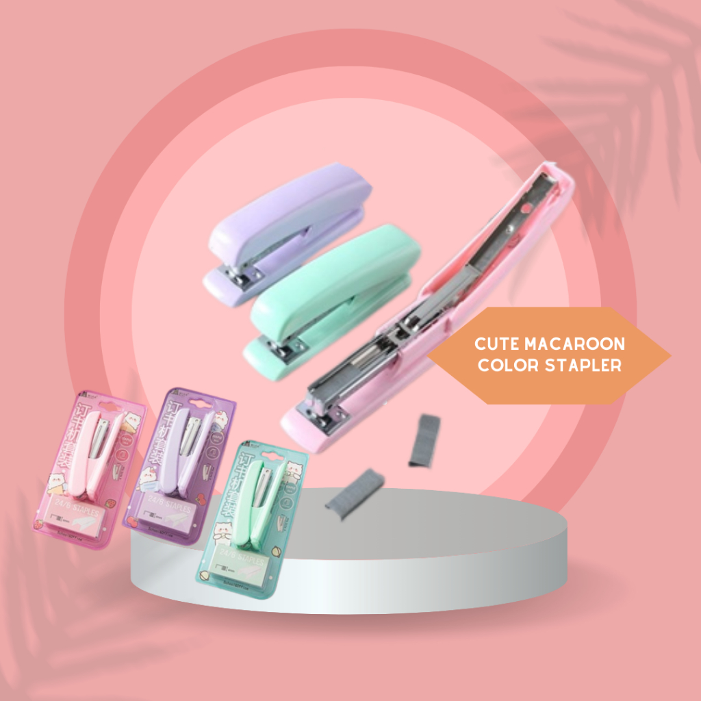 Cute Macaroon Color Stapler with 24/6 Staples included For School And ...