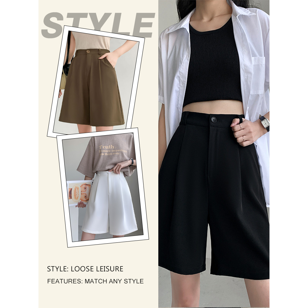 KiKV 2024 Khaki Suit Shorts Small Tall Waist Loose Slim Wide Leg Pants ...