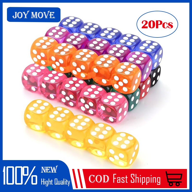 20Pcs 14mm Acrylic Colorful Dice Transparent Round Corner Dice Six ...
