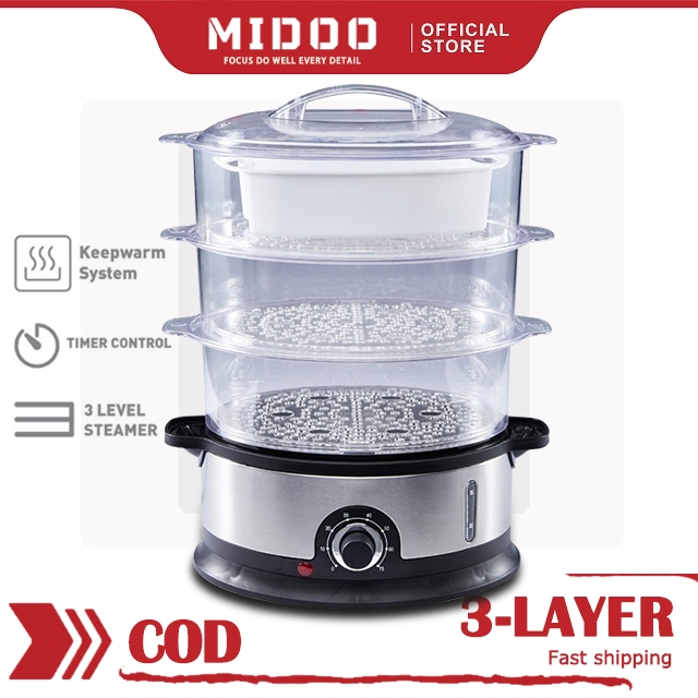 MIDOO Electric Steamer 9L Household 3-layer Siu-Mai Siumai Electric ...