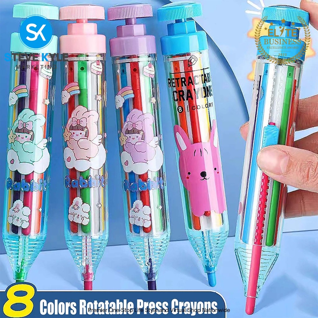 8in1 Colors Multicolor Crayon Pen Retractable Crayon Pens Transparent ...