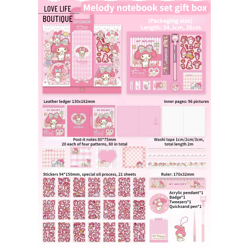 Sanrio Handbook Melody Stationery Set Handbook Gift Box Children Girls ...