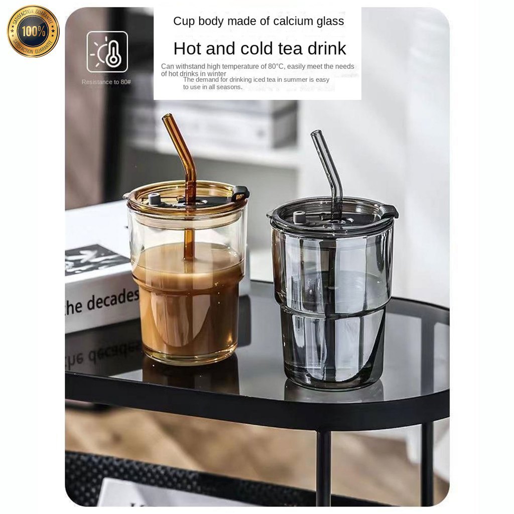 Double-layered glass coffee cup silicone straw commemorative cup gift ...