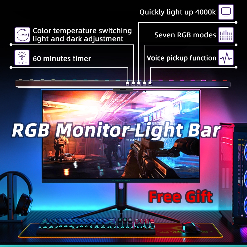 RGB Monitor Light Bar Led Desk Lamp USB Dimmable Hanging Lights Curved ...