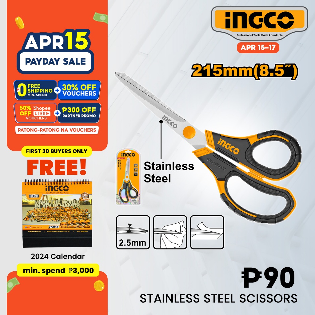Ingco Stainless Steel Scissors 8.5-Inch (215mm) HSCRS812001 IHT ...