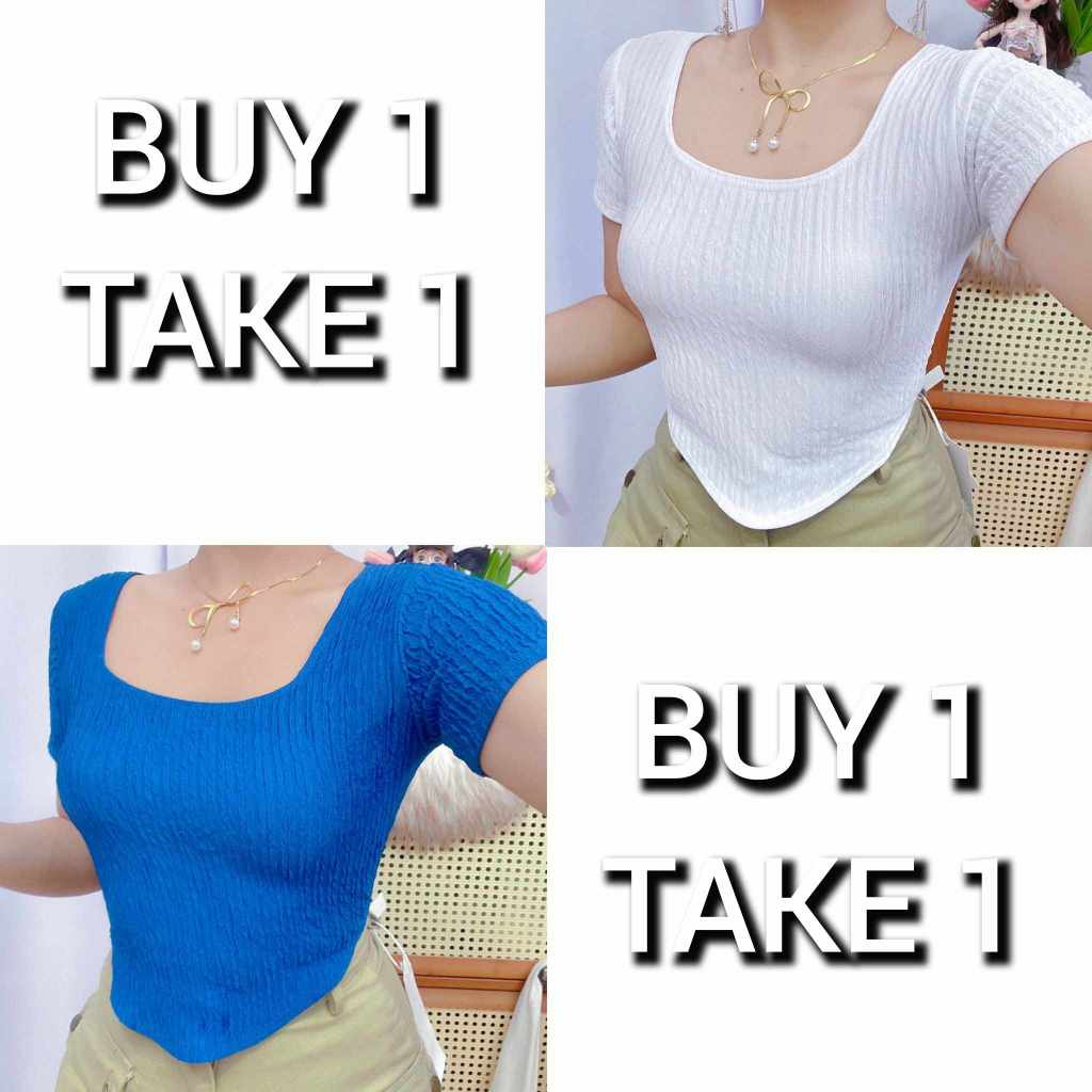 GSA BUY 1 TAKE 1 FREE Agatha Square Neck Bark Crepe Plain Crop Top| Fit ...