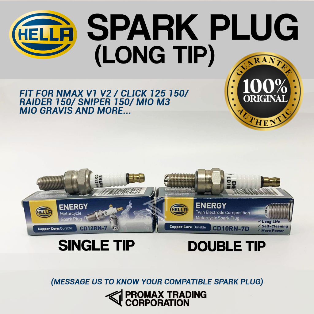 HELLA Spark Plug Long Tip Single Twin Electrode NMAX V1 V2 / CLICK 125 ...