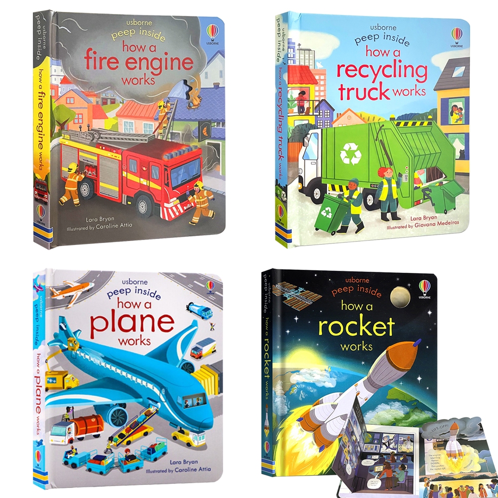 3Book Usborne Peep Inside Series Book-How Rocket/Plane/Fire Engine ...