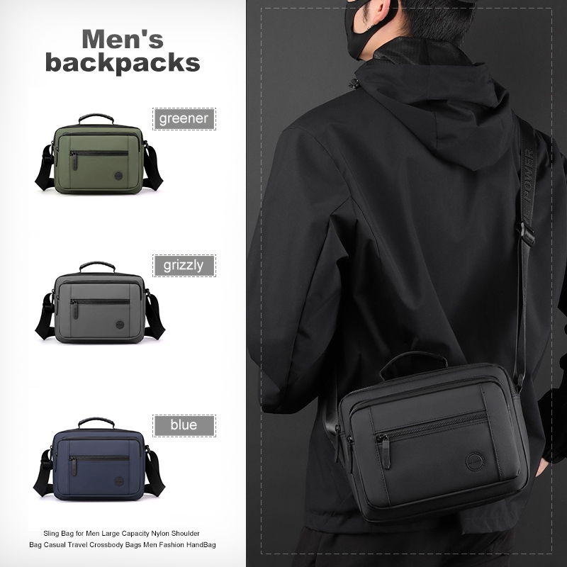Sling Bag for Men Large Capacity Nylon Shoulder Bag Casual Travel ...