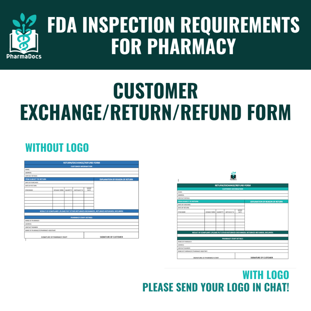 Customer Exchange/Return Form for Pharmacy (50/100 sheets per pad ...