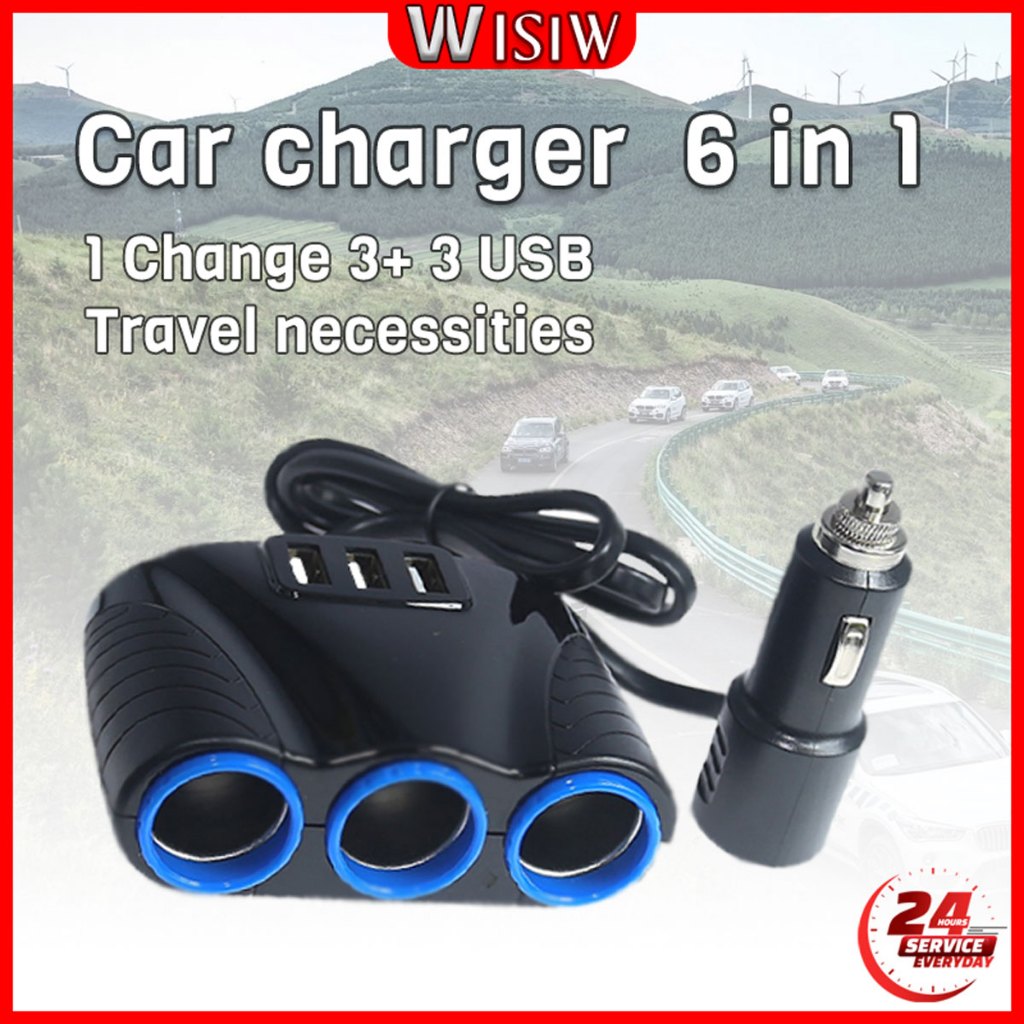 6 in 1 Car Charger Multi-function Splitter 3 Ports Integrated 3 High ...