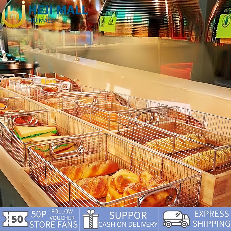 Commercial stainless steel mesh baking food display basket wooden box ...