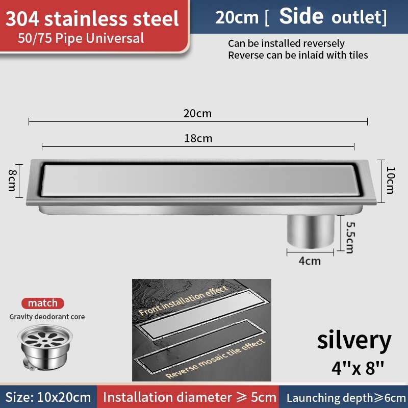 SUS304 Stainless Steel Linear Shower Floor Drain Invisible Floor Drain ...